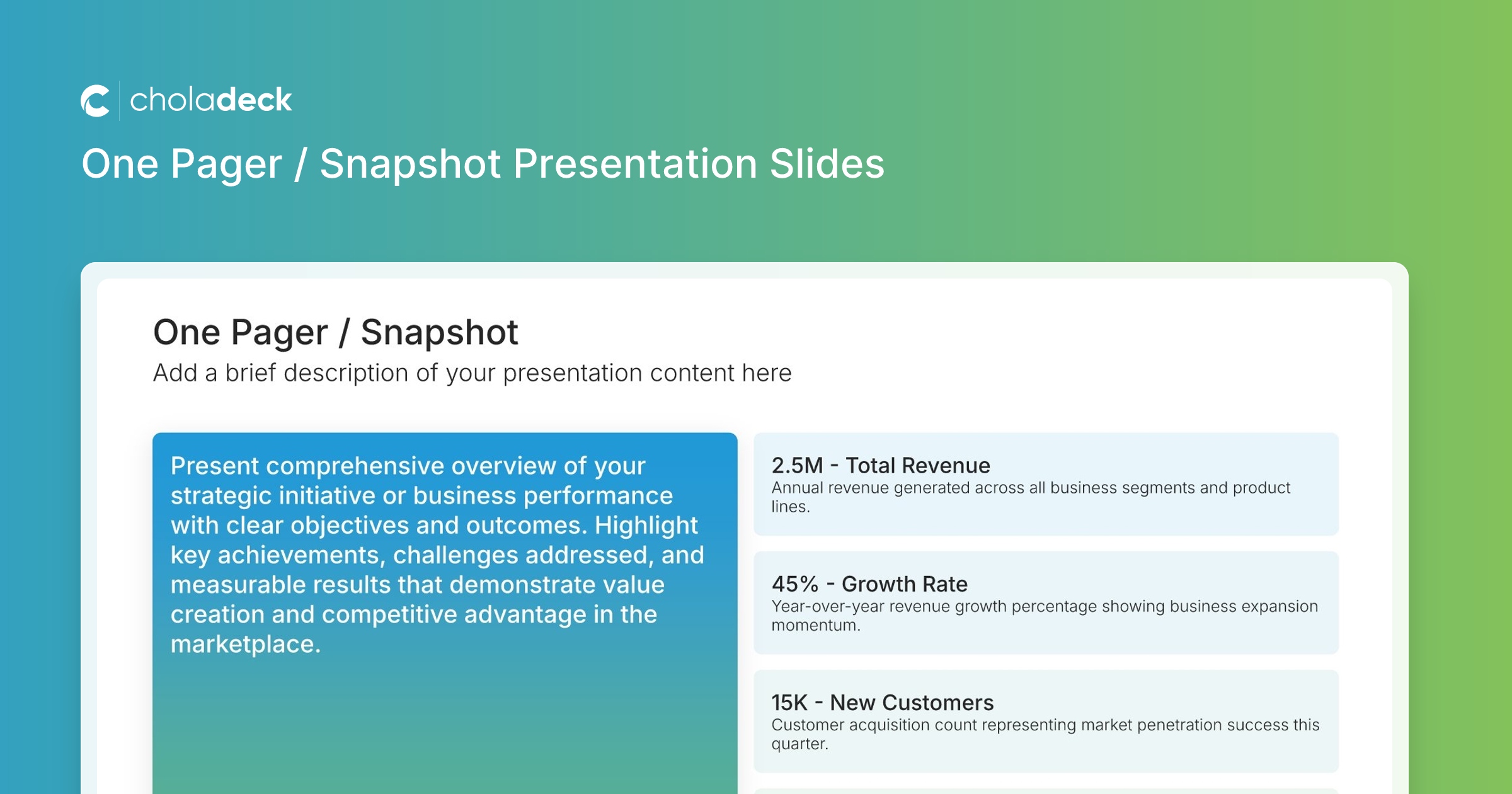 One Pager Slides: Summarize Key Information on One Page